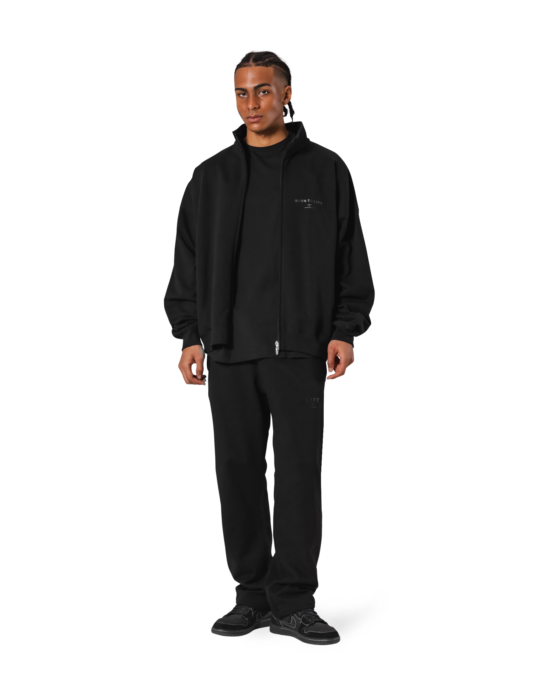 Stand Collar Zip-Up Oversize Sweat Jacket - Black – LÝFT