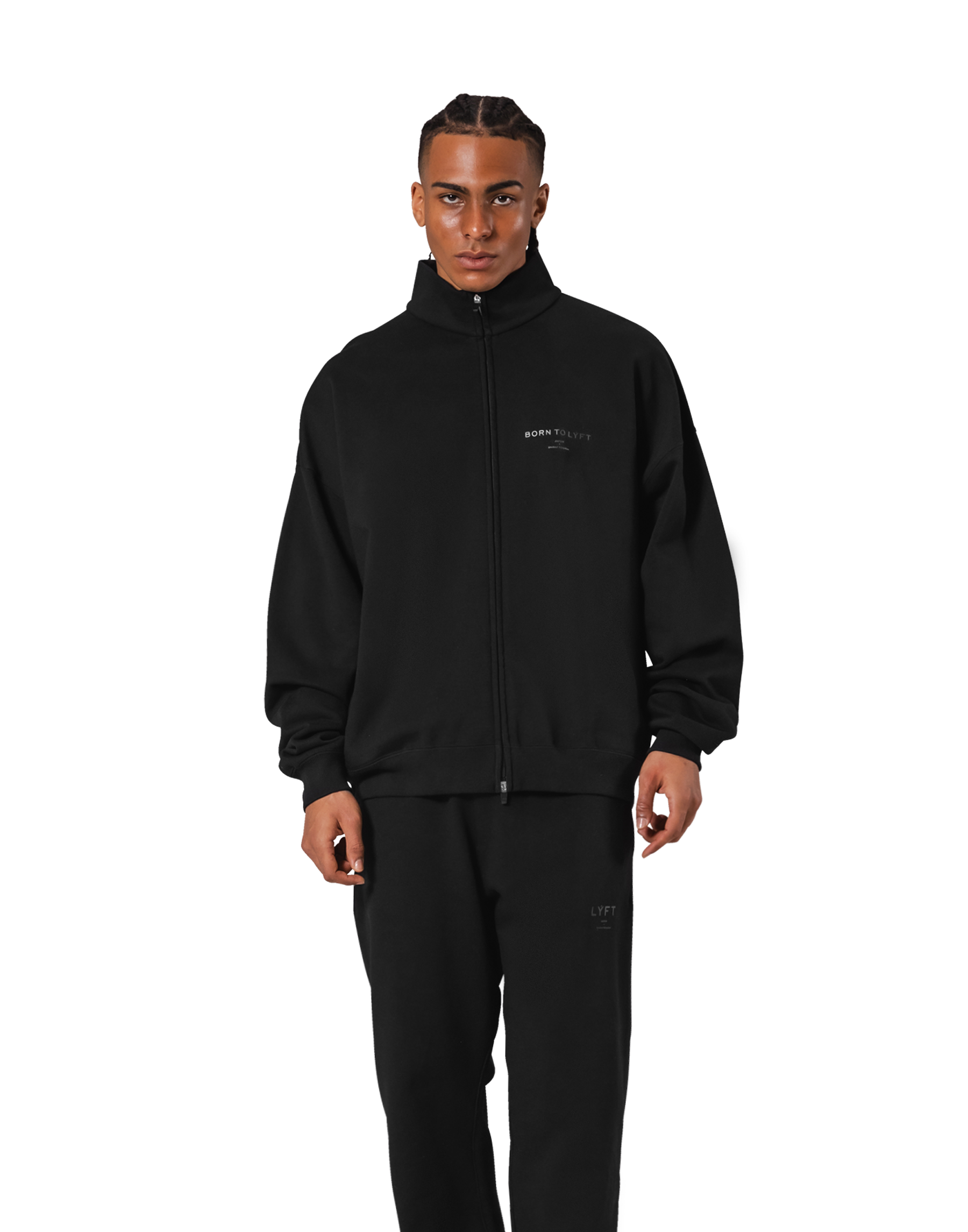 Stand Collar Zip-Up Oversize Sweat Jacket - Black – LÝFT