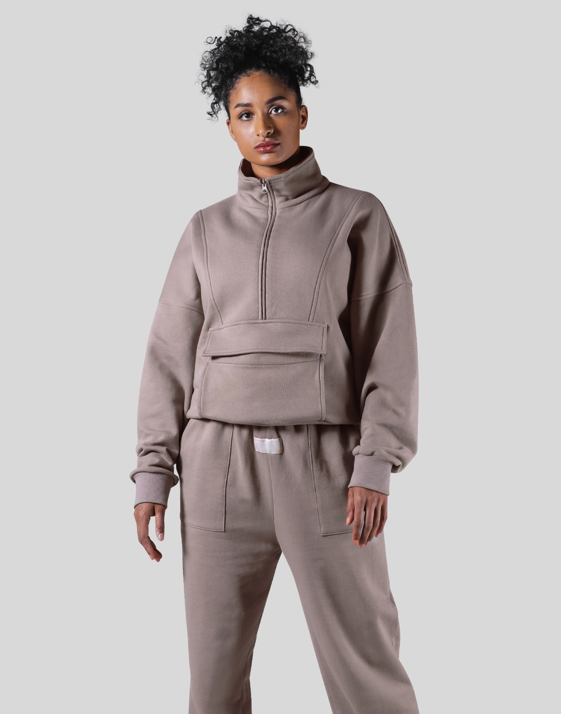 Half Zip 2Way Pocket Sweat Jacket - Greige – LÝFT